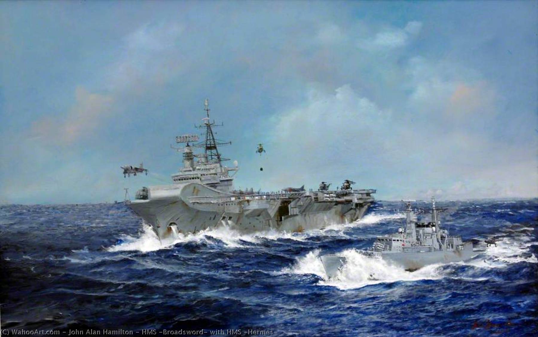 HMS `Broadsword` con HMS `Hermes` di John Alan Hamilton (1919-1993 ...