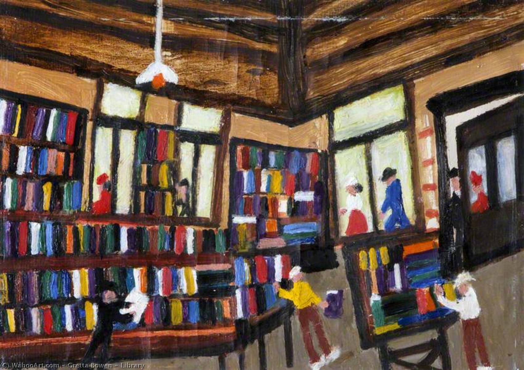 Oil Painting Replica Library, 1953 by Gretta Bowen (Inspired By) (1880 ...