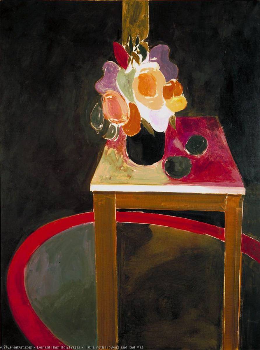 Table with Flowers and Red Mat, 1958 by Donald Hamilton Fraser (1929 ...