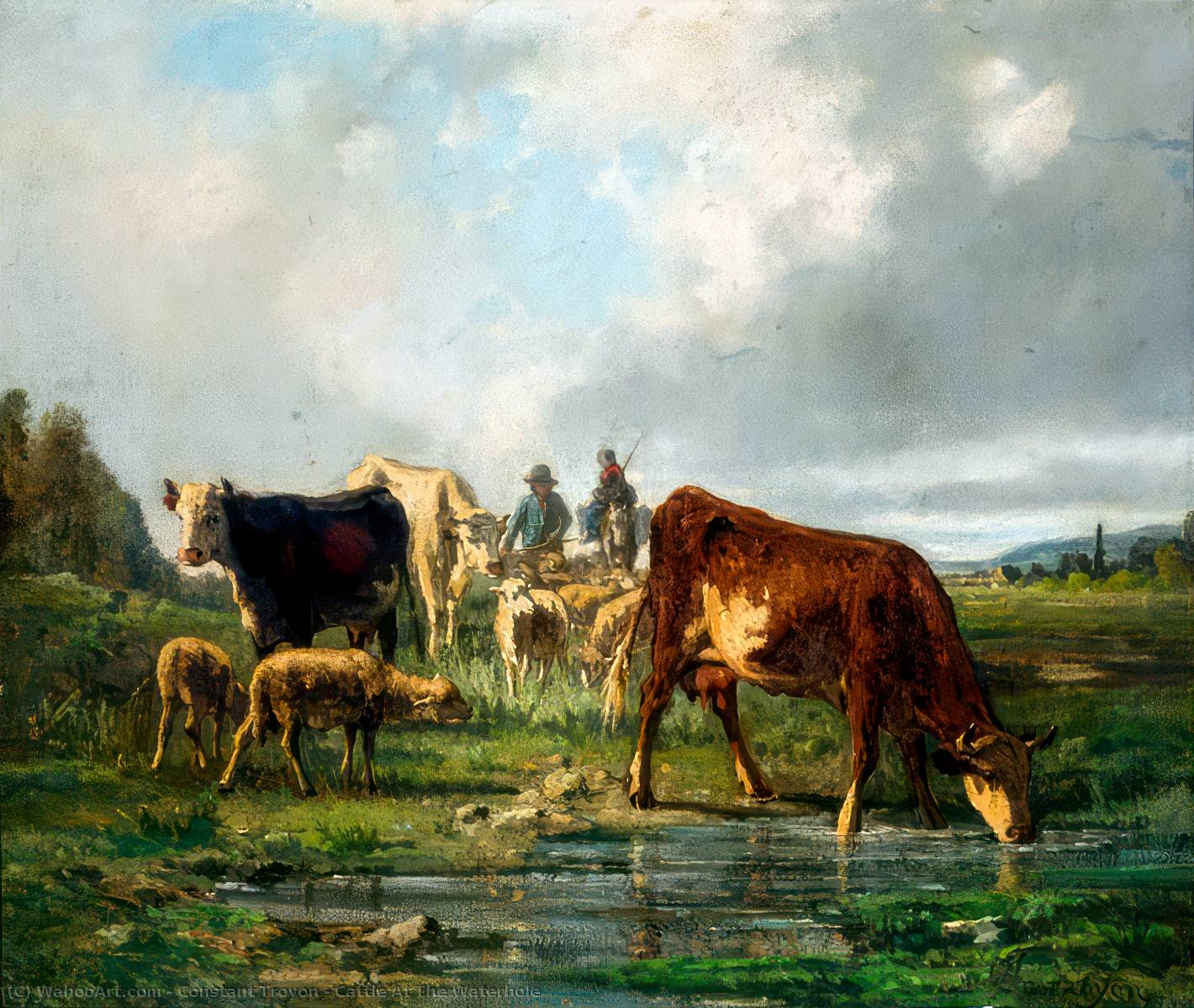 Reproducciones De Pinturas Cattle At The Waterhole de Constant Troyon ...