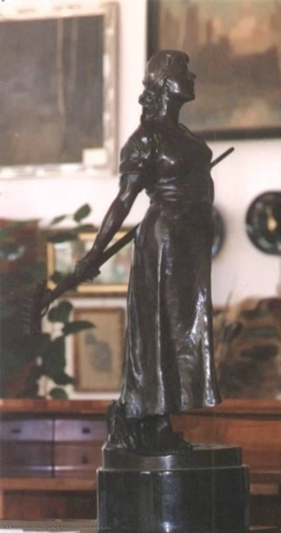 Oil Painting Replica Girl with Rake by Ludwig Manzel (1858-1936 ...