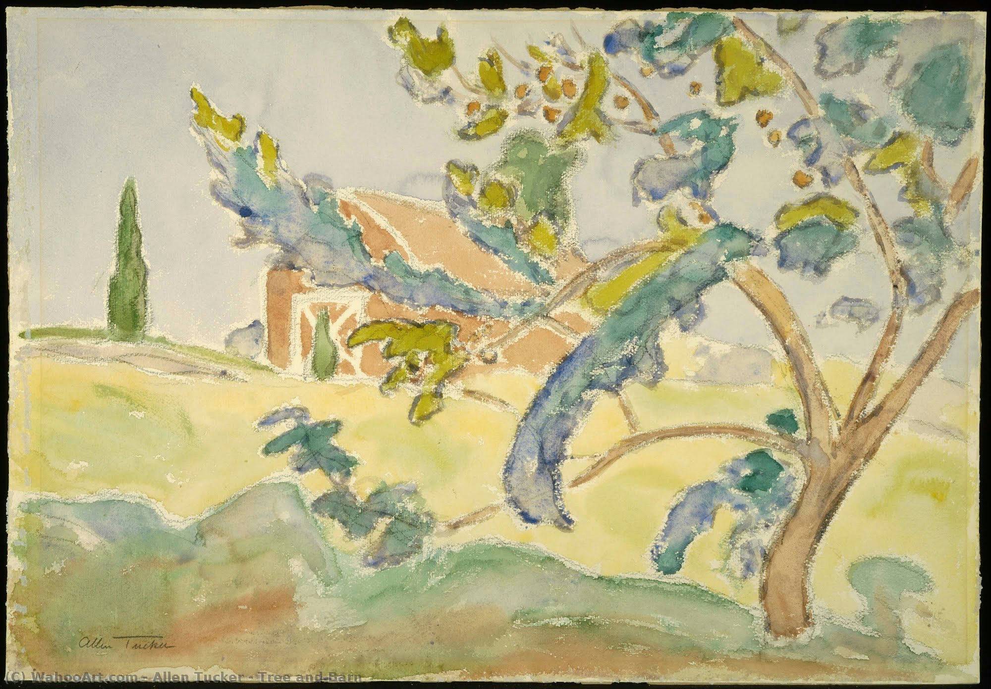 Reproductions D'art Arbre et Barn de Allen Tucker (1866-1939, United ...