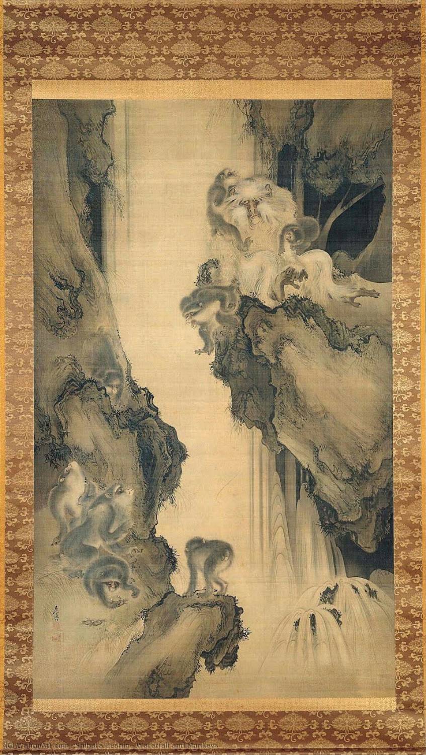 Buy Museum Art Reproductions Waterfall and Monkeys, 1872 by Shibata ...