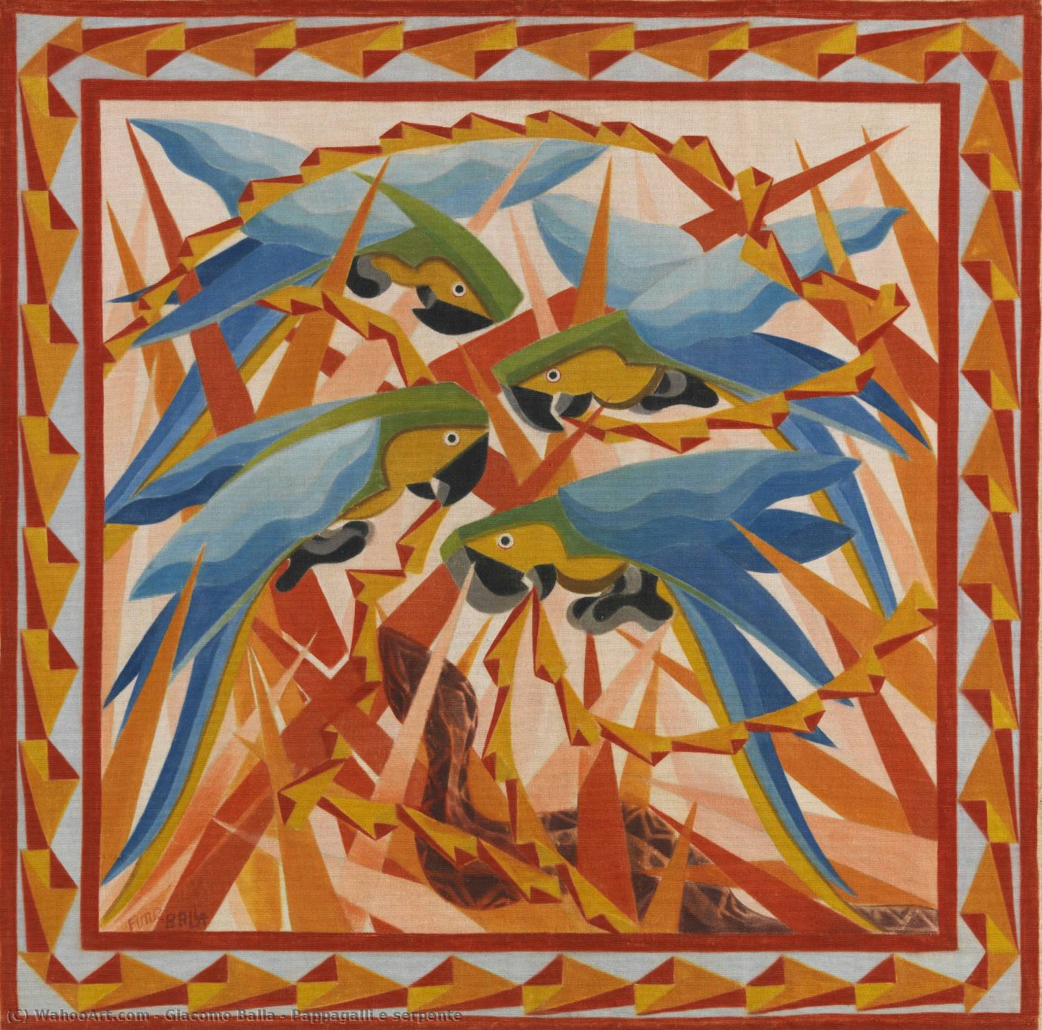 Order Artwork Replica Pappagalli e serpente by Giacomo Balla (Inspired ...
