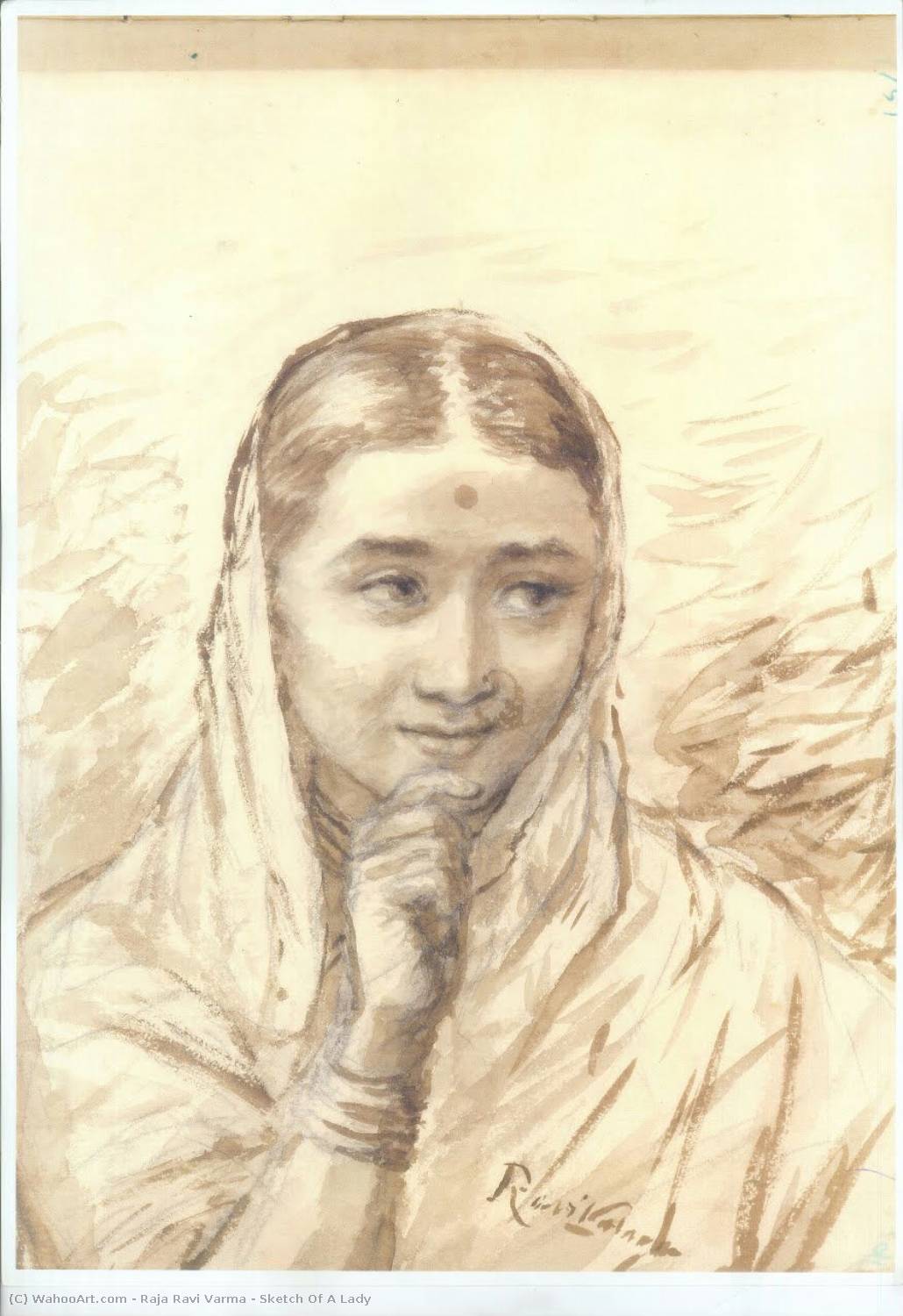 Purchase Oil Painting Replica Sketch Of A Lady, 1890 by Raja Ravi Varma ...