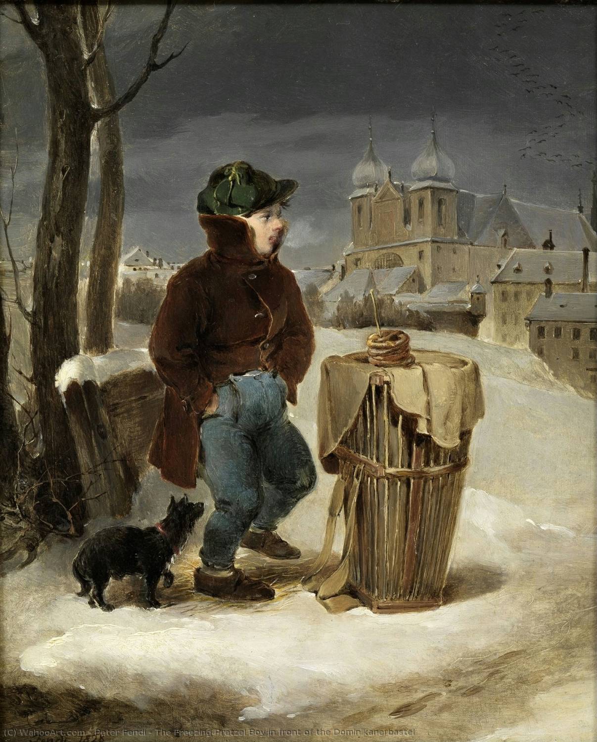 Oil Painting Replica The Freezing Pretzel Boy in front of the ...