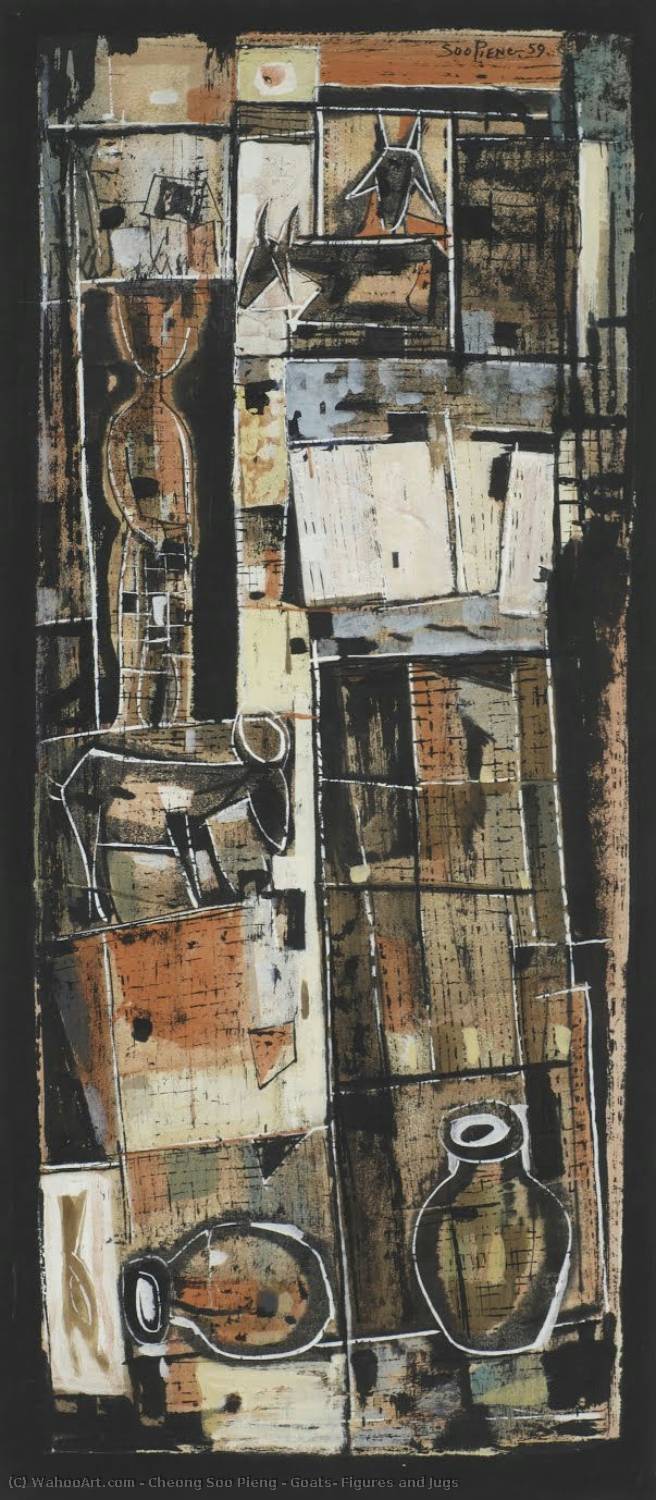 Reproductions De Peintures Chèvres, chiffres et jarrets de Cheong Soo Pieng (Inspiré par) (1917 ...