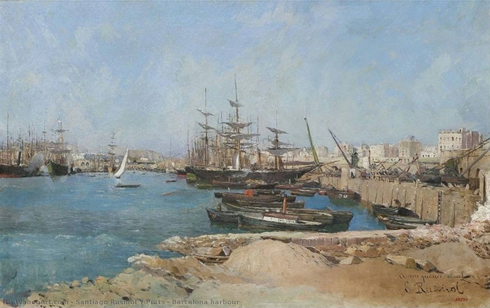 Museum Art Reproductions Barcelona harbour, 1884 by Santiago Rusiñol Y ...