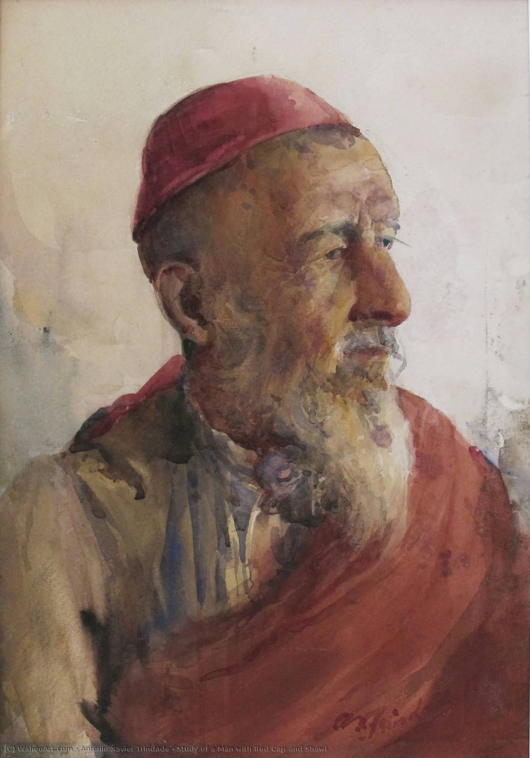 Order Artwork Replica Study of a Man with Red Cap and Shawl, 1927 by António Xavier Trindade ...