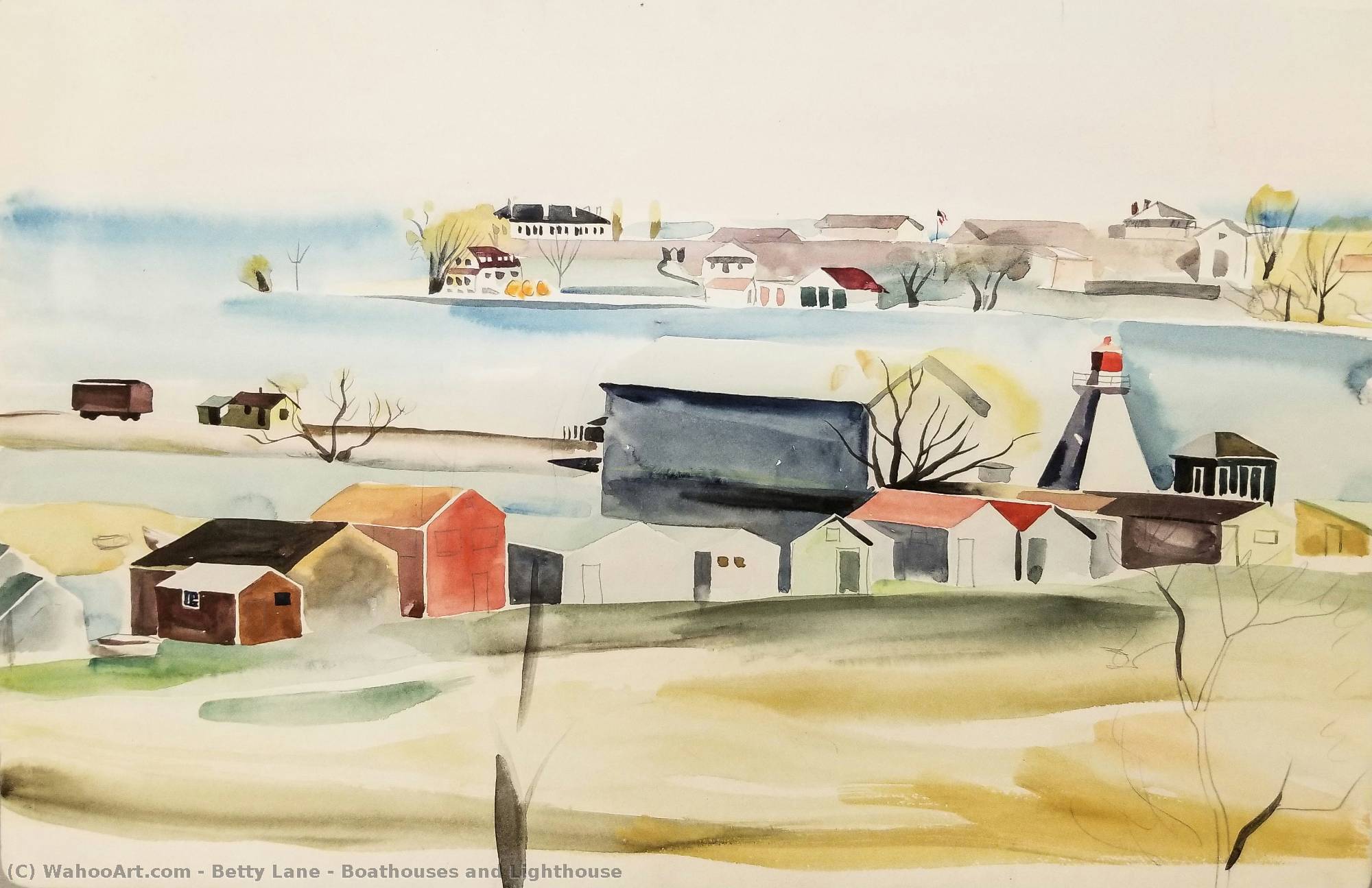 Purchase Oil Painting Replica Boathouses and Lighthouse by Betty Lane ...